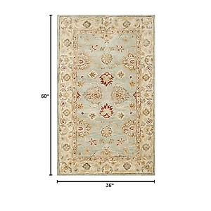 SAFAVIEH Antiquity Collection 3' x 5' Grey Blue / Beige AT822A Handmade Traditional Oriental Premium Wool Area Rug