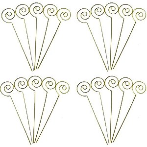 HOHIYA 50pc Floral Card Holder Pick Stick Wire Clip Place Photo Picture Centerpieces Memo Note Clamp Clay Cake Accessories Taiwan Made Gold 5 inch