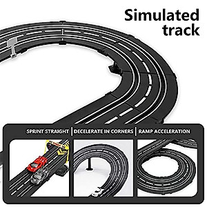 Fulercni 2 in 1 Slot Car Race Car Track Sets,Electric/Hand Shake Two Modes Racing Tracks,4 1:43 Slot Cars and 2 Electric Controllers and 2 Hand Shake Controllers Set, Gift Toys for Children Age 6-12