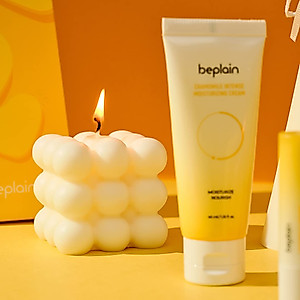 beplain Chamomile Relaxing Gift Set (Face Cream & Lip Balm & Candle) | Skin Care kit Gift Set | Natural Scent Free Korean Skin Care