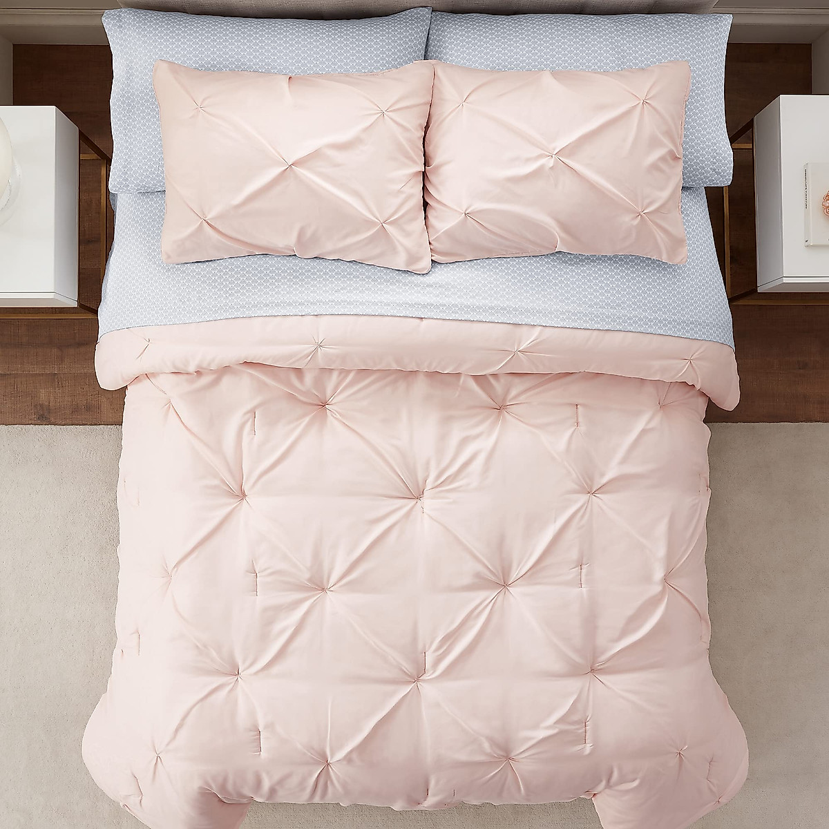 Serta Simply Clean Lightweight 7 Piece Pleated Bed in a Bag for All Season, Queen, Blush