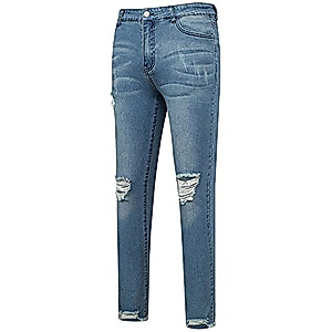 EVALESS Women Ripped High Rise Boyfriend Jeans Pull-On Distressed Stretchy Denim Pants Blue Size 8