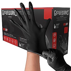 GLOVEWORKS Black Disposable Nitrile Industrial Gloves, 5 Mil, Latex & Powder-Free, Food-Safe, Textured, Large, 2 Boxes of 100