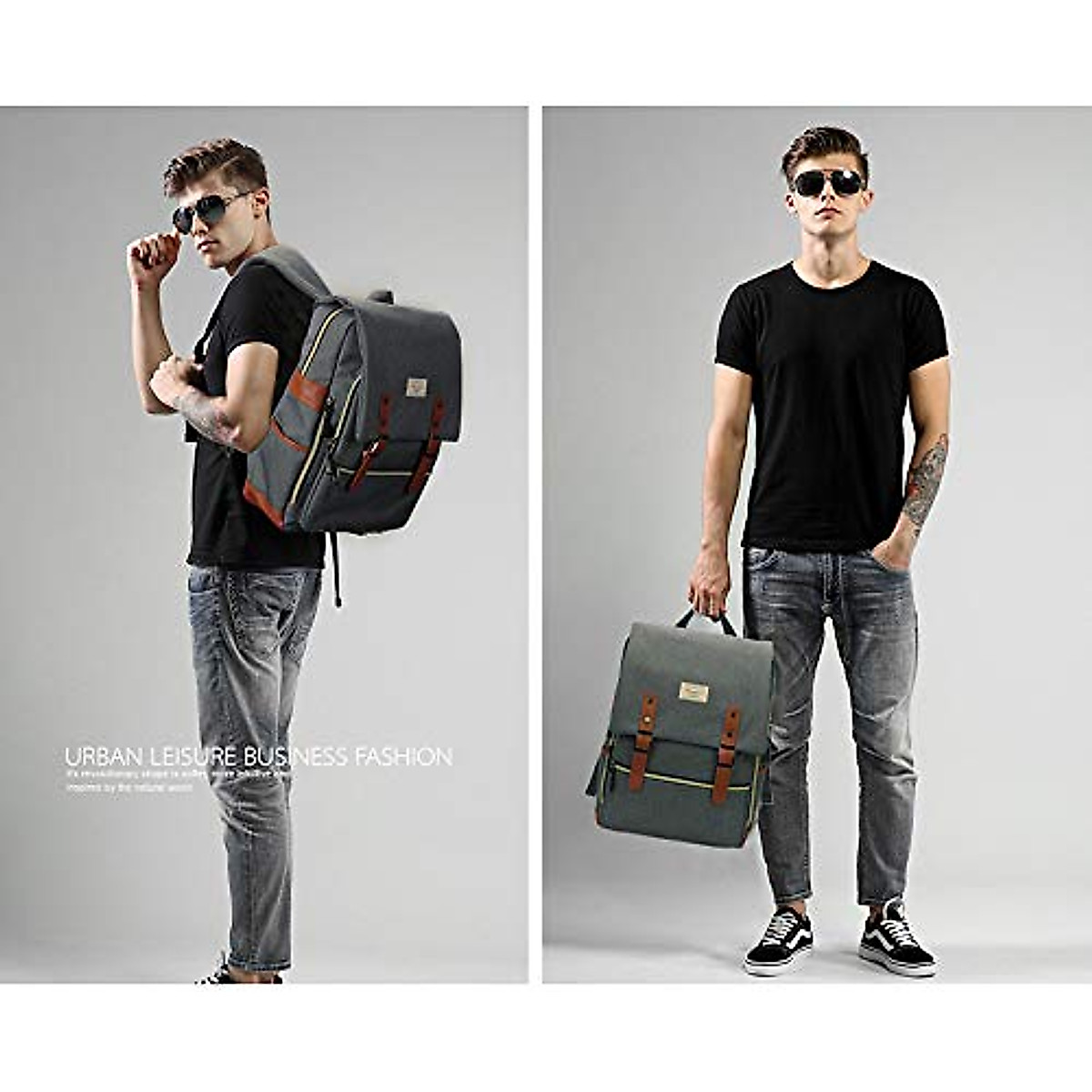 Modoker Upgraded Vintage Laptop Backpack Bookbag,Travel Laptop Backpack with USB Charging Port Casual Rucksack Daypack,Grey