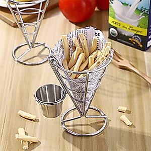 Hemoton 2pcs French Fries Stand Cone Basket Fry Holder with 2 Dip Dishes Cone Snack Fried Chicken Display for Home Parties/Backyard/Appetizers