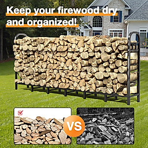 GREENER 8FT Firewood Rack Outdoor Heavy Duty Wood Rack for Firewood Indoor Log Holder for Fireplace, Fire Wood Holder Metal Lumber Storage Carrier Firewood Log Rack Stand Stacker for Patio Porch Black