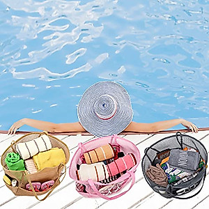 BTOOP Large Mesh Beach Tote Bag for Women Girls Cute Packable Pool Bags Shoulder Toys Handbag for Girls Family Travel Vacation