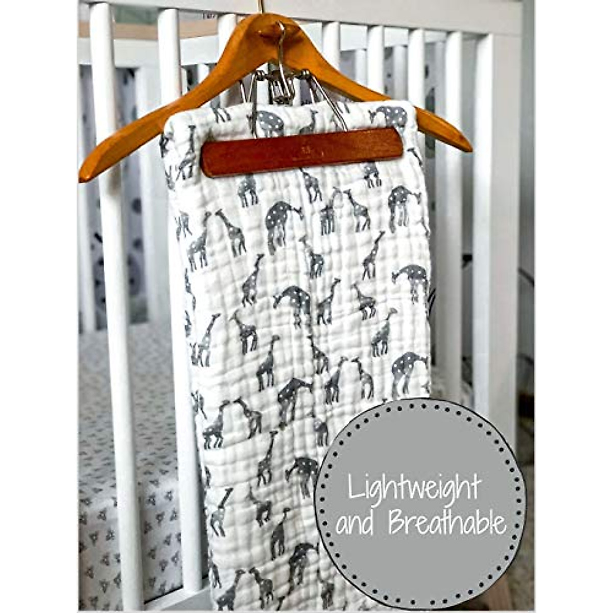 LollyBanks Super Soft Muslin Quilt 100% Cotton Gender Neutral Receiving Blanket Breathable Lightweight 6 Layers Large Size 47" x 47" (Giraffe)