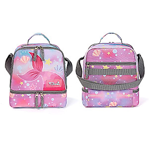 Tilami Lunch Bags Insulated Adjustable Strap Zipper, Water-Resistant Cooler Bags, Bento Bags for Kids Toddlers, Pink Tail