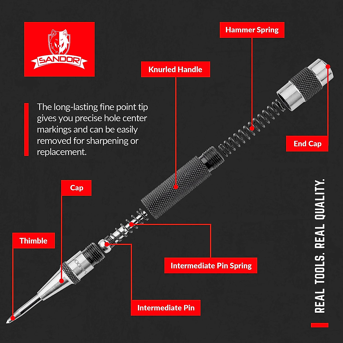 Heavy Duty Automatic Center Punch with Hardened Steel - Pack of 2 Premium Universal Metal Hand Tool for Machinists and Carpenters Spring Loaded with Adjustable Knurled Cap and Hard-Shell Carry Case