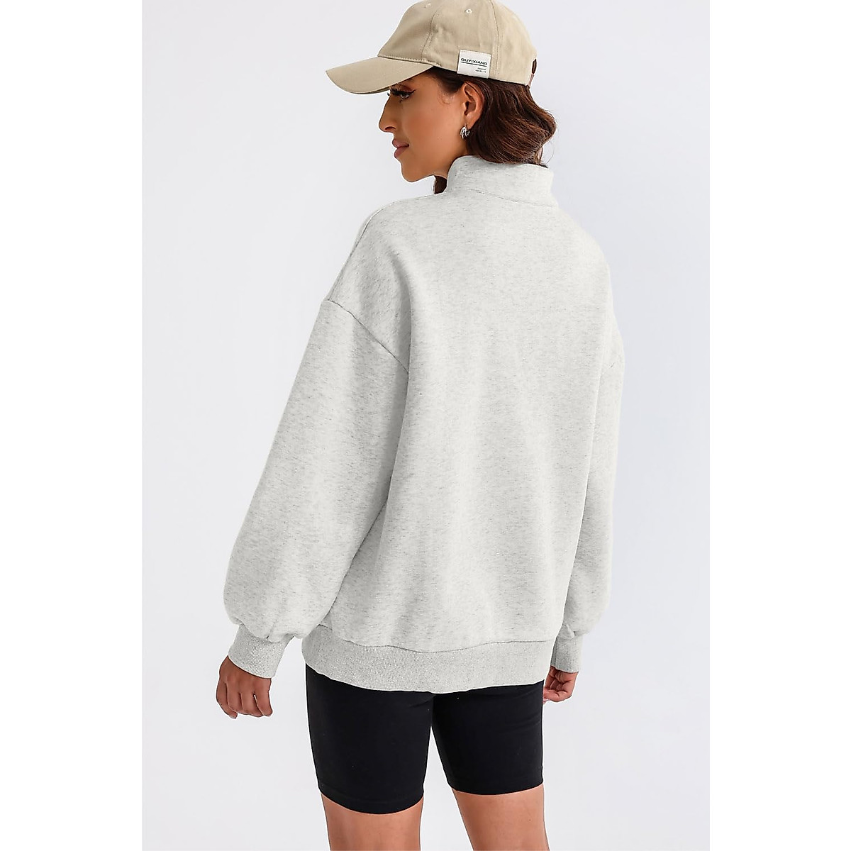 BLENCOT Women Half Zip Oversized Sweatshirts Long Sleeve Solid Color Drop Shoulder Fleece Workout Pullover Gray L