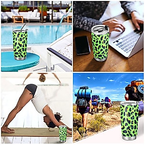 HXshaoye animal leopard fur print lawn green black Stainless Steel straw water bottle Leak-proof Lid and Straw coffee mug with lid for Water, Iced Tea or Coffee simple insulated coffee tumbler vaso