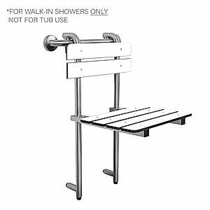 Portable Hanging Profile Bench Shower Seat with 18-inch Grab Bar, Grab Bar Supported, Stainless Steel, White