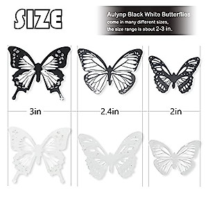 Aulynp 72Pcs Butterfly Wall Decor Stickers Glitter Removable 3D Mural Butterflies for Home Decoration Living Room Kids Bedroom Wall Decals Party Birthday Wedding with Adhesive Dots Black White