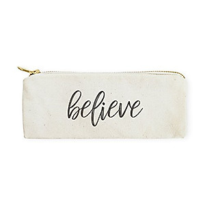 The Cotton & Canvas Co. Believe Small Cosmetic Case and Travel Pouch for Office and On the Go