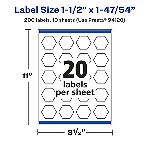 Avery Glossy White Hexagon Labels with Sure Feed, 1-1/2" x 1-47/54", 200 Glossy White Labels, Print-to-The-Edge, Permanent Label Adhesive, Laser/Inkjet Printable Labels