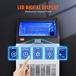 VEVOR Commercial Ice Maker, 200lbs/24H, Ice Maker Machine, 90 Ice Cubes in 12-15 Minutes, Freestanding Cabinet Ice Maker with 66lbs Storage Capacity LED Digital Display, for Bar Home Office Restaurant