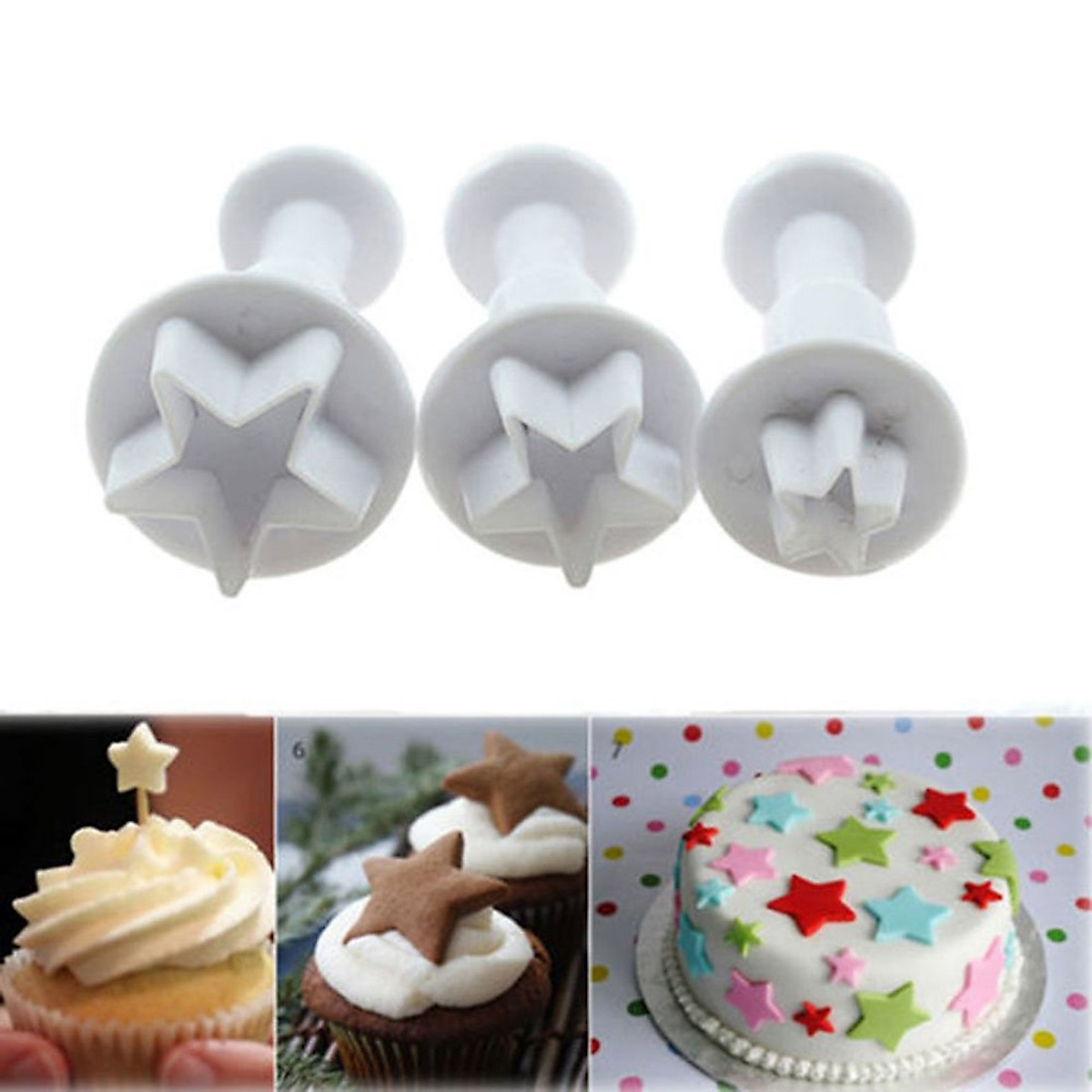 Star Small Fondant Plunger Cutter Set Cake Cookies Decorating Tool Mold-Tiny 3 Pieces（Mini）