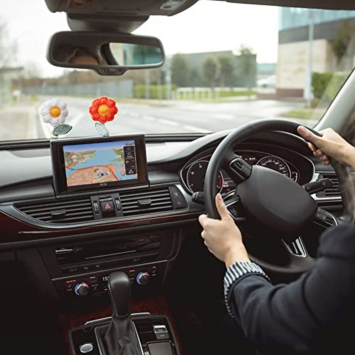 Flower Car Dashboard Decorations,MoreChioce Flower Bobblehead Ornament Car Shaking Head Toy Interior Display Decoration for Home Office Desk SUV Car,Red