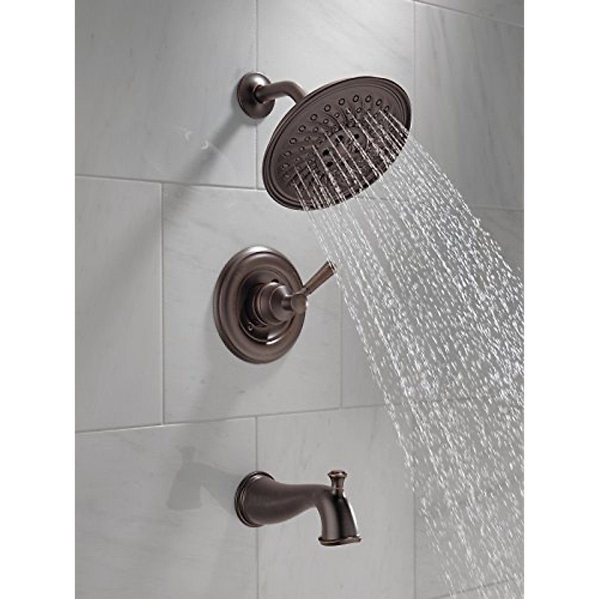 Delta Faucet Mylan Single-Function Tub and Shower Trim Kit with 3-Spray H2Okinetic Shower Head, Venetian Bronze 144777-RB (Valve Included)
