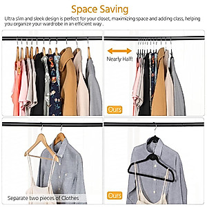 Yaheetech 100 Pack Non Slip Cascading Velvet Hangers - Standard Hangers Felt Suit Clothes Hangers Space Saving 360° Swivel Hook Black