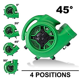XPOWER P-430AT Medium Sized Air Mover, Carpet Dryer, Floor Blower, and Utility Fan- Features a Timer & Built-in Power Outlets – Green (4 Fans)