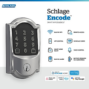 Schlage Encode Smart WiFi Deadbolt with Camelot Trim In Bright Chrome
