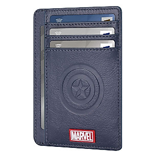 BOTIAL MARVEL Wallets, Avengers Captain America Genuine Leather Slim Minimalist Front Pocket RFID Blocking Wallets for Men Women America-(Navyblue), monolayer, KB2