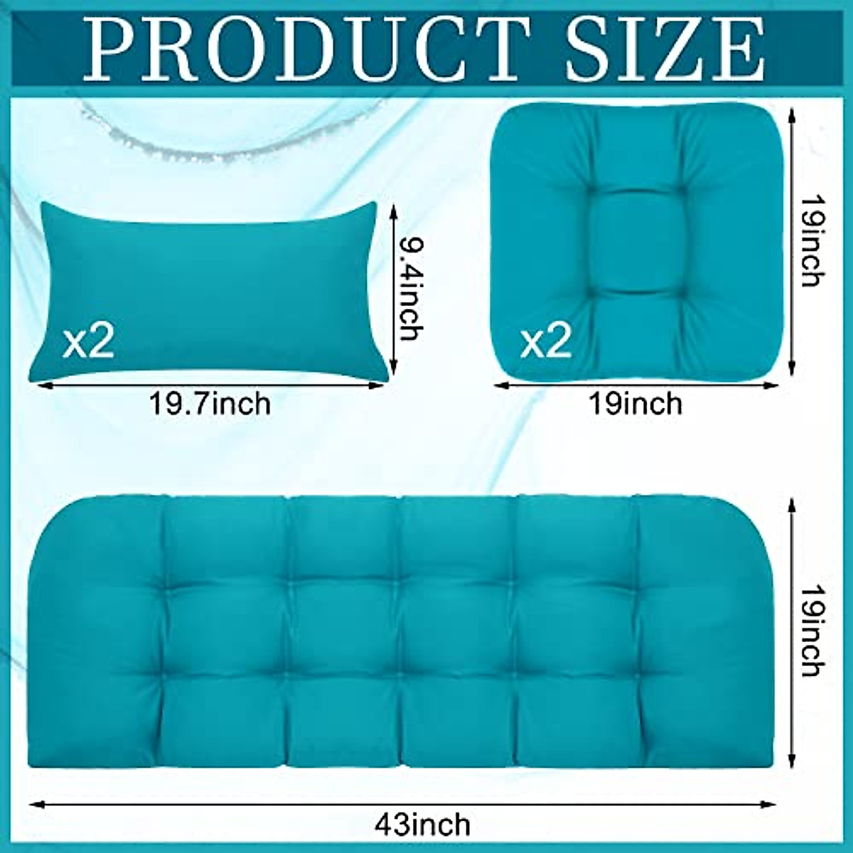 Maitys 5 Pieces Waterproof Outdoor Cushions Couch Cushion Set Wicker Chair Cushions Group Loveseat Cushions Lumbar Pillows for Patio Backyard Porch Garden Furniture (Peacock Blue)
