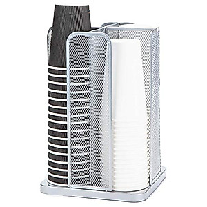 Mind Reader Carousel Cup and Lid Organizer, 4 Compartment, Silver Metal Mesh, 8" L x 8" W x 12" H