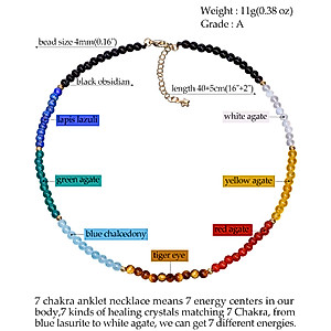 Jewever 7 Chakra Choker Necklace for Women Crystals and Healing Stones Balance Meditation Yoga Worry Stone Jewelry Gifts (16"+2")