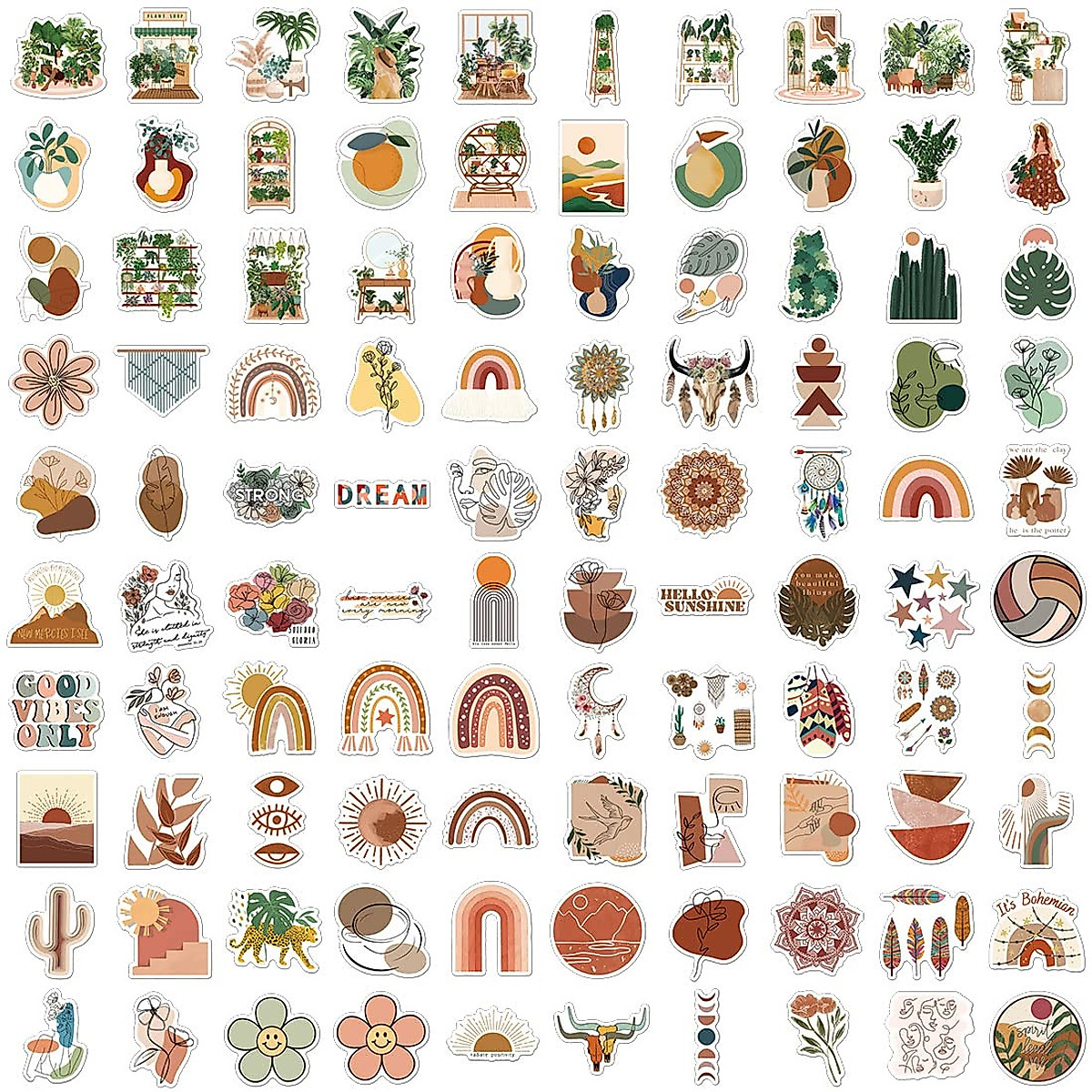 ANERZA 200 PCS Aesthetic Boho Stickers, Cute Vinyl Waterproof Stickers for Water Bottles Laptop Phone Journaling Scrapbook Junk Journal, Small Business Supplies, Plant Sticker Packs for Adults Teens