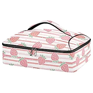 Kcldeci Insulated Thermal Food Carrier Insulated Casserole Carrier for Hot or Cold Food,Tropical Strawberry Insulated Tote Bag for Potluck Cookouts Parties Picnic,Lasagna Lugger