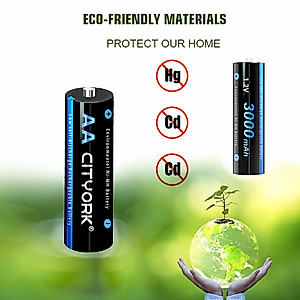CITYORK 1.2V NIMH AA 3000mah Rechargeable Batteries for Solar Lights Lamp