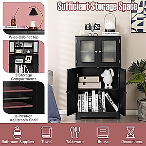 Tangkula Bathroom Floor Cabinet, Freestanding Storage Cabinet w/Glass Doors, Wood Kitchen Cupboard w/Adjustable Shelf, Bathroom Storage Cabinet for Hallway Living Room Office (Cabinets, Black)