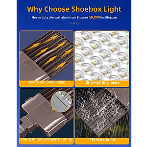 LED Parking Lot Lights 320W 250W 200W, LED Shoebox Light 5000K Adjustable Arm Mount, UL Listed Outdoor Pole Light with Photocell, IP65 Waterproof Commercial Street Area Lighting 100-277V (2 Pack)