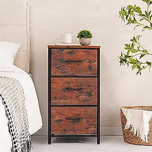 Yoobure Nightstand with 3 Fabric Drawers, Dresser for Bedroom Storage Drawer Tower, Small End Table Bedside Furniture Dressers & Chests Organizer Unit Closet Hallway Entryway Office, Berry Brown