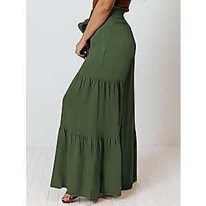 Atoindemiy Women's Boho Elastic High Waisted Ruffle Hem Wide Leg Loose Yoga Palazzo Pants with Belt (XL, SLJH004)