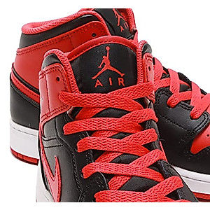Jordan Air 1 Mid (Big Kid) Black/Fire Red-white 5 Big Kid