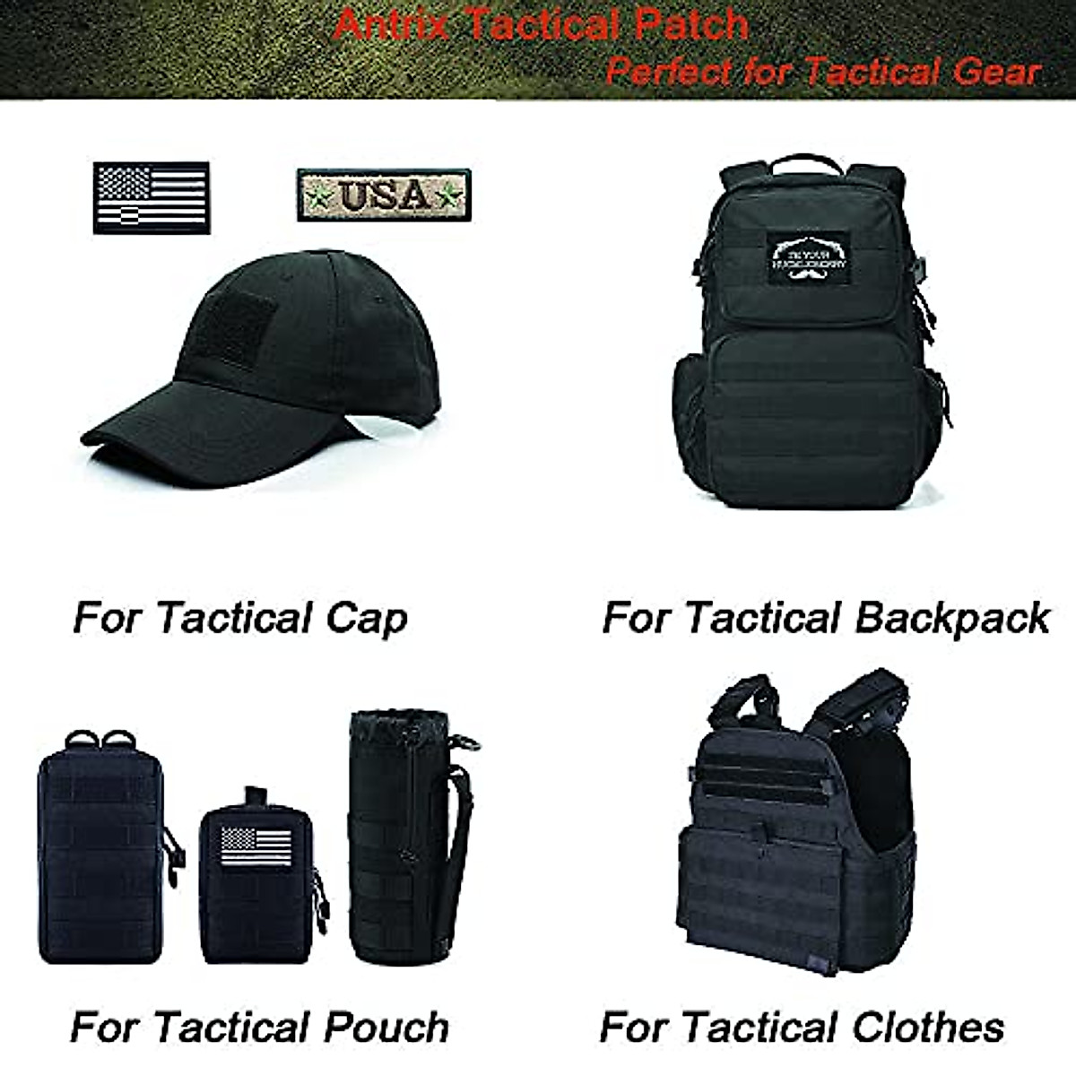 Antrix 2 Set IR Infrared All Black US USA American Flag Patch,Tactical Patch with Hook Fastener Reflective Die Cut Combat America Patch for Army Clothes,Tactical Backpack,Military Activity- 3.15x2"