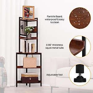 ALBAD 5 Tier Corner Shelf Stand, 59.8 Inch Corner Shelf Stand with Metal Frame, Wood Corner Bookshelf Plant Stand, Ladder Display Shelf for Bathroom, Living Room, Kitchen