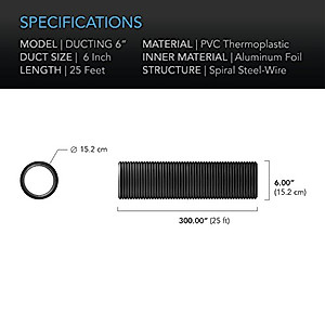 AC Infinity Flexible 6-Inch Aluminum Ducting, Heavy-Duty Four-Layer Protection, 25-Feet Long for Heating Cooling Ventilation and Exhaust