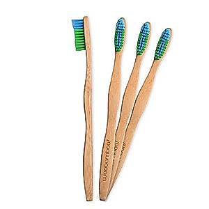 Woobamboo Bamboo Toothbrush 4 Pack - Adult - Soft BPA Free Nylon Bristles - Biodegradable, Compostable, Vegan