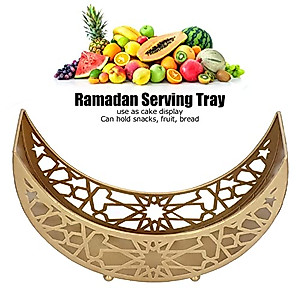 Ramadan Food Tray, Ramadan Tray Moon Shape Large Capacity 11.8x8.3x3.1in Decorative Iron Serving Tray for Islam Muslim Eid Holiday