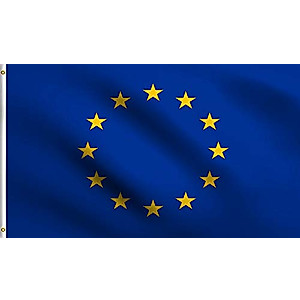 DMSE European Union EU 12 Golden Stars Flag 3X5 Ft Foot 100% Polyester 100D Flag UV Resistant (3'X5' Ft Foot)