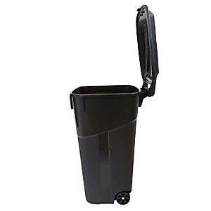 BJCYO 32 Gallon Wheeled Heavy Duty Plastic Garbage Can, Attached Lid, Black