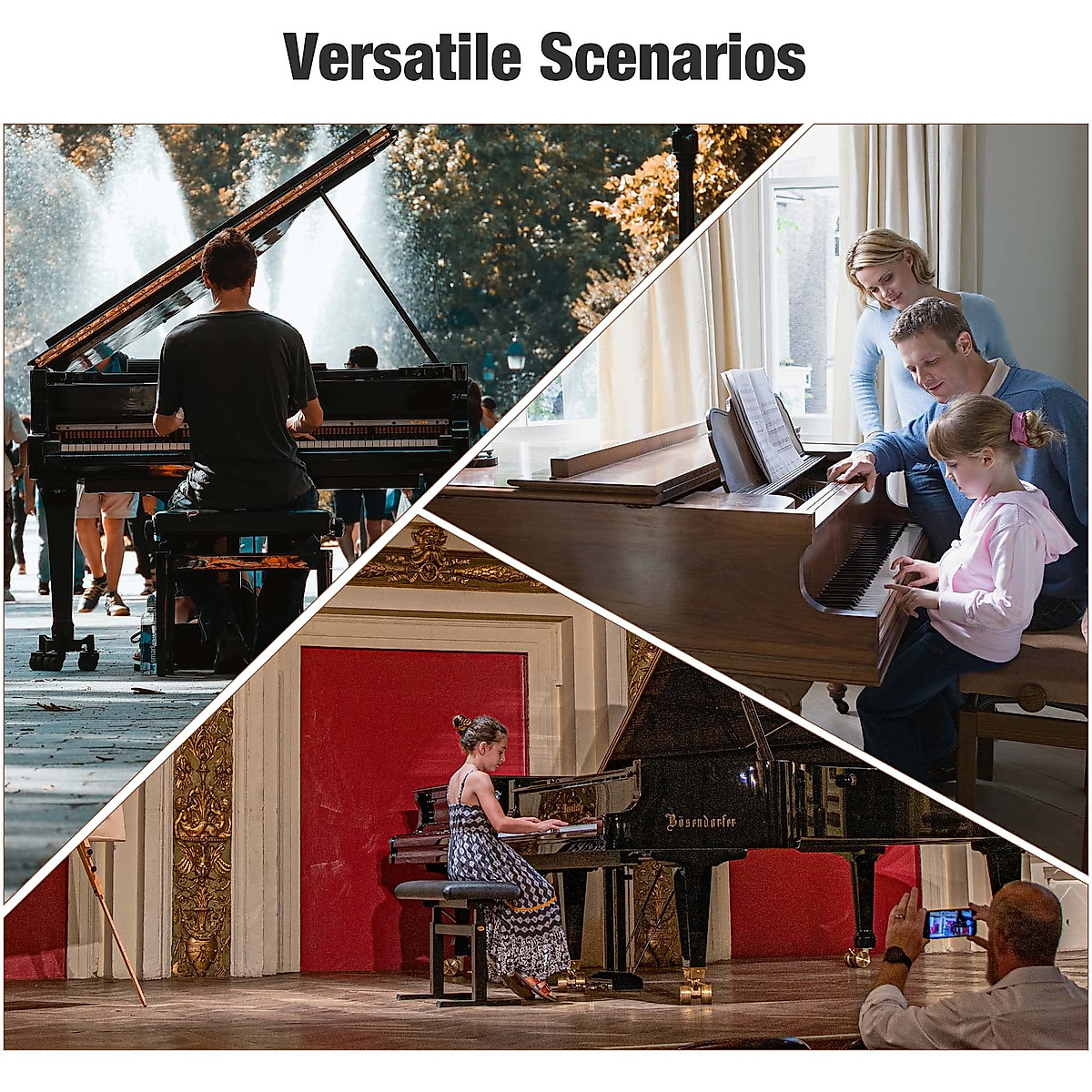 AW Adjustable Height Piano Bench Stool PU Leather Wooden Keyboard Seat with Music Storage Weight Capacity 400lbs Black