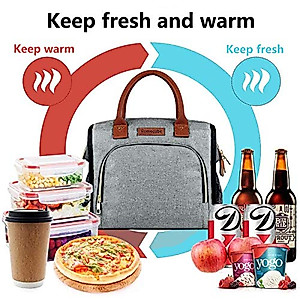 Homecube Lunch Bag Insulated Lunch Box Wide Open Lunch Tote Bag with Pockets Large Capacity Multi-Function for Women Men Light Grey