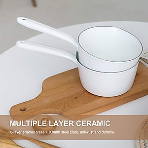 1.2L Saucepan, Nonstick Milk Pan with Pour Spouts, Butter Warmer, Melting Milk Boiling Porridge Soup Saucepan Gas Stove Enamel Milk Pot with Handle for Home Kitchen(White)