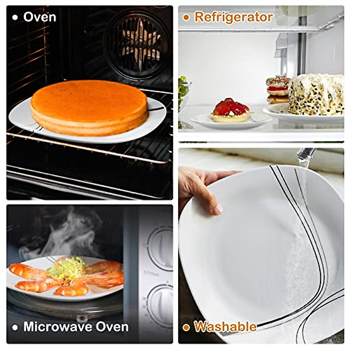 Square Dinnerware Set, MEKY Glassware 18-Piece Service for 6 Plates and Bowls Set, Easy to Clean, Dinner Plates, Dishes, Bowls Set, Modern Line